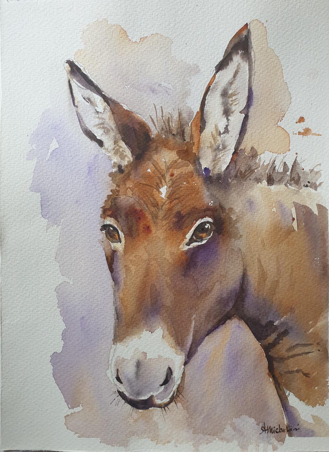 Donkey Original Watercolor, Hand Painted Donkey Wall Art, Mule Portrait ...