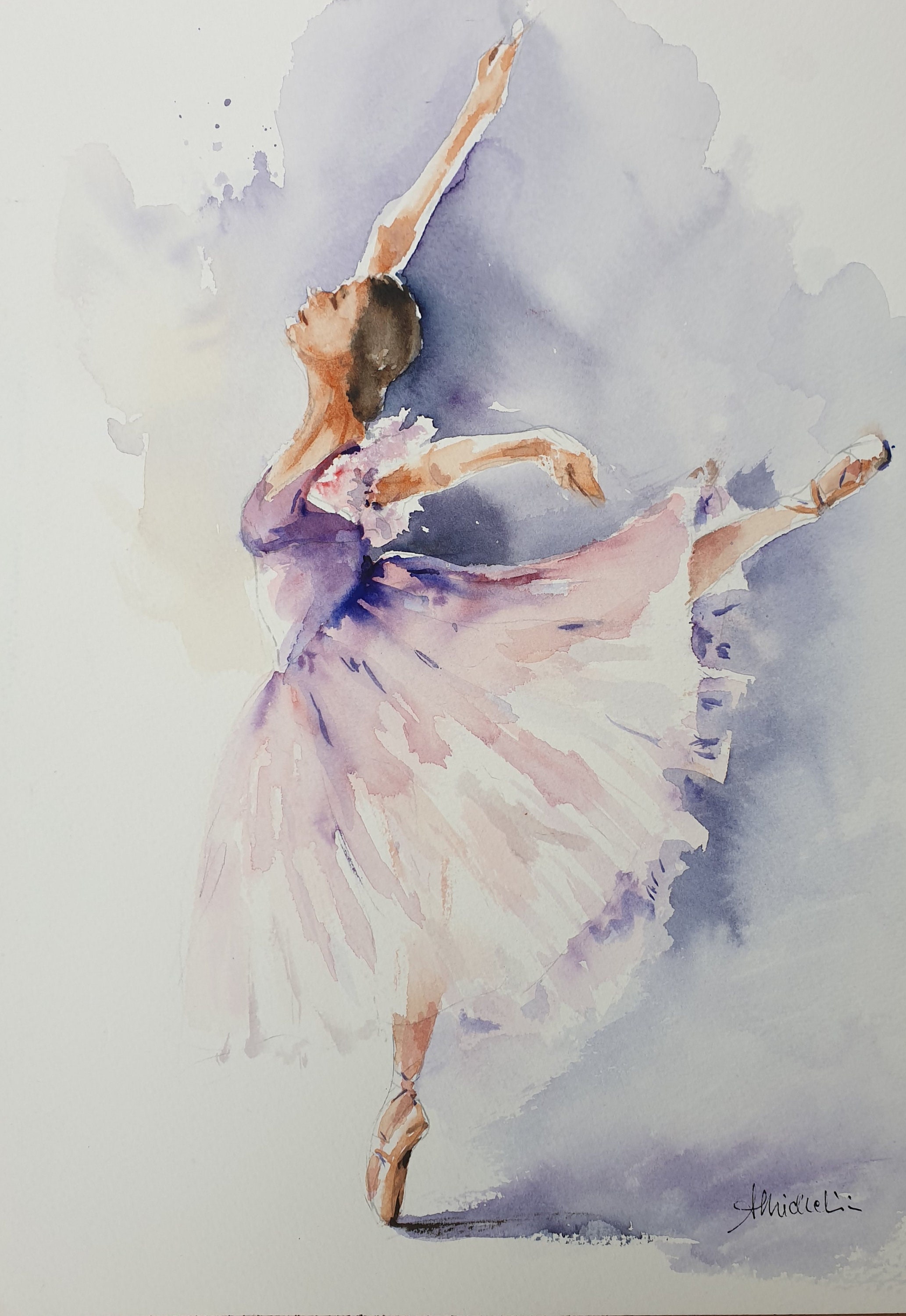 Pink Purple Ballerina Watercolor Painting Classical Ballet - Etsy