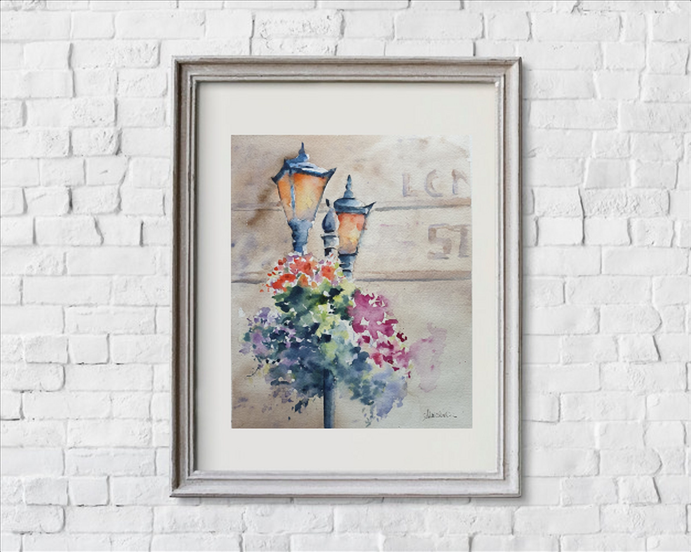 Street Lamp With Flowers Original Watercolor Irish Street - Etsy