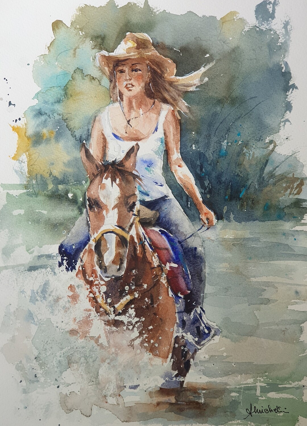 Cowgirl Original Watercolor Painting, Country Western Girl Painting ...