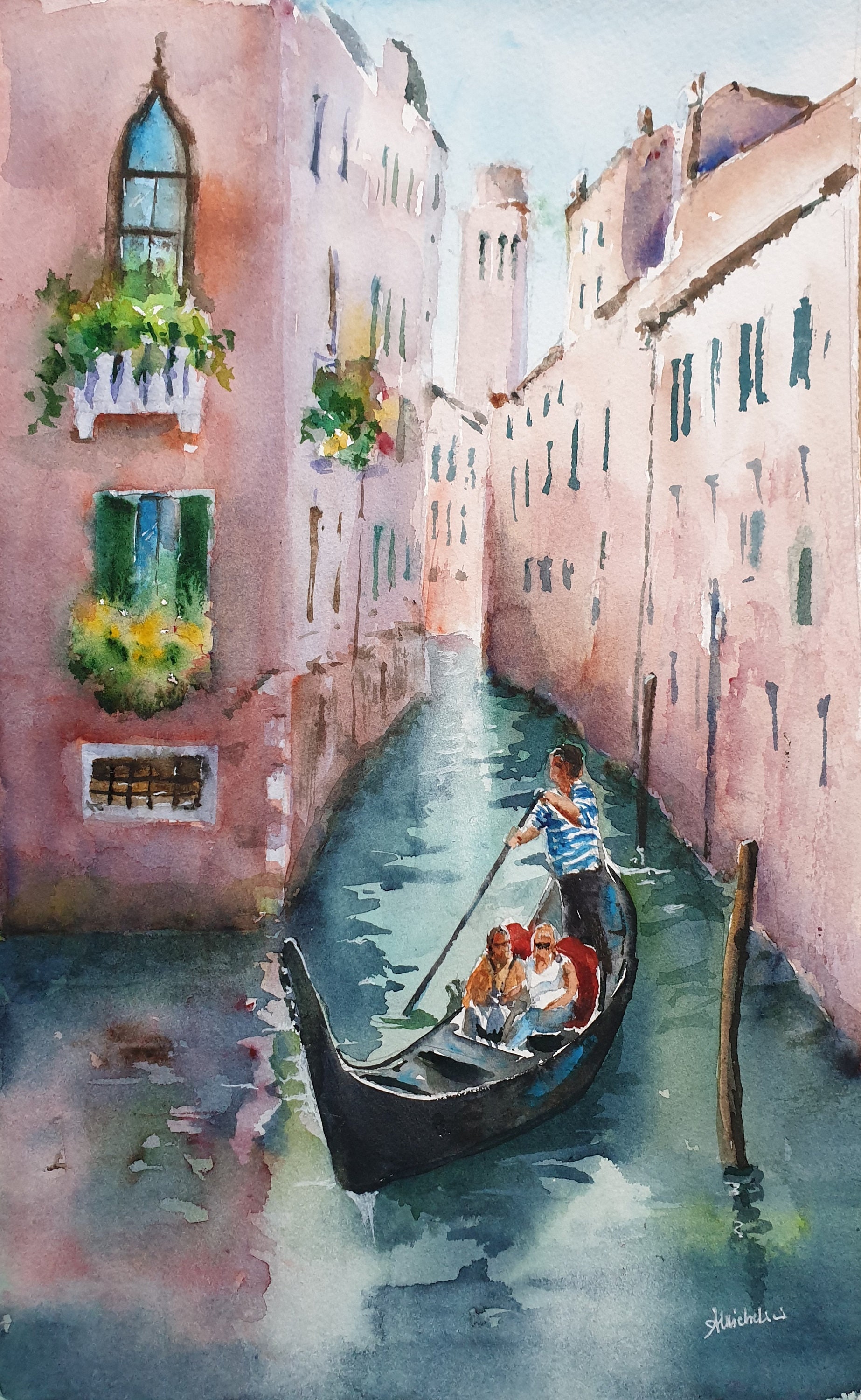 Gondola in Venice Original Watercolor Venice Artwork Italy Cityscape ...