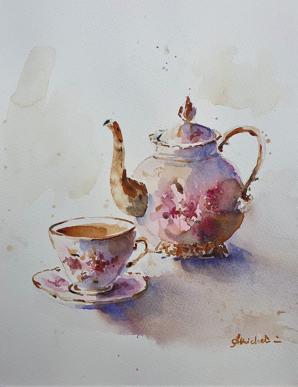 Teapot Teacup Original Watercolor Teatime Painting Teapot - Etsy
