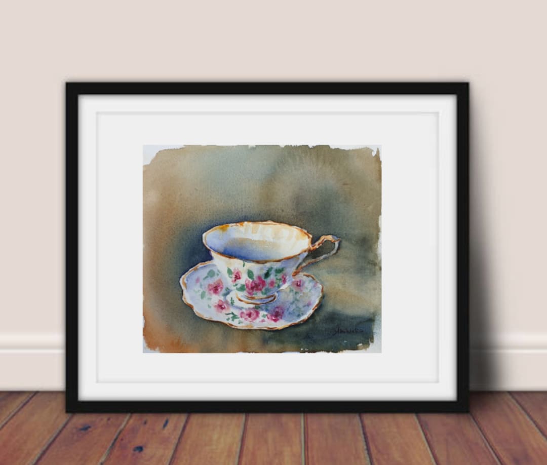 Teacup Original Watercolor, Vintage Teacup Painting, Coffee Cup Artwork ...