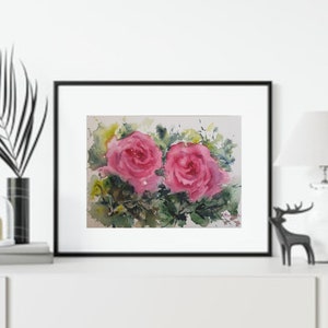 Two Pink Roses Watercolor Flowers Original Painting Rose | Etsy