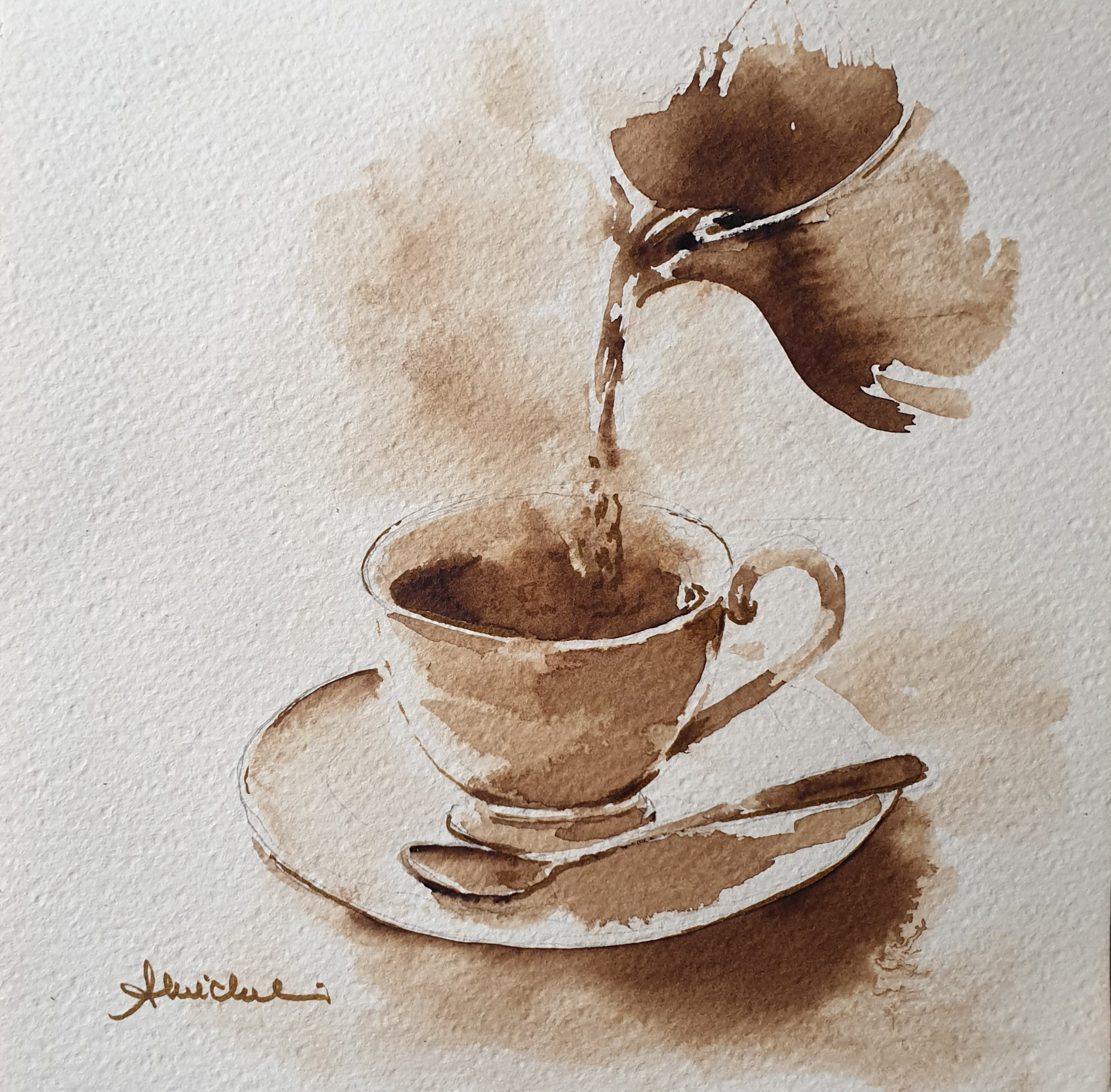 Coffe Cup Original Watercolor, Italian Cup of Coffee Wall Decor, Coffe ...