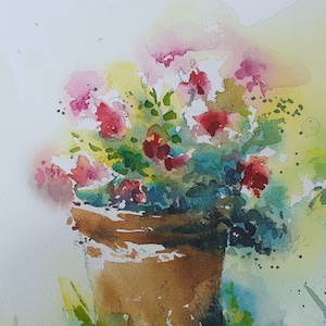 Garden Pots Original Watercolor, Flowers Pot Painting, Watercolor ...