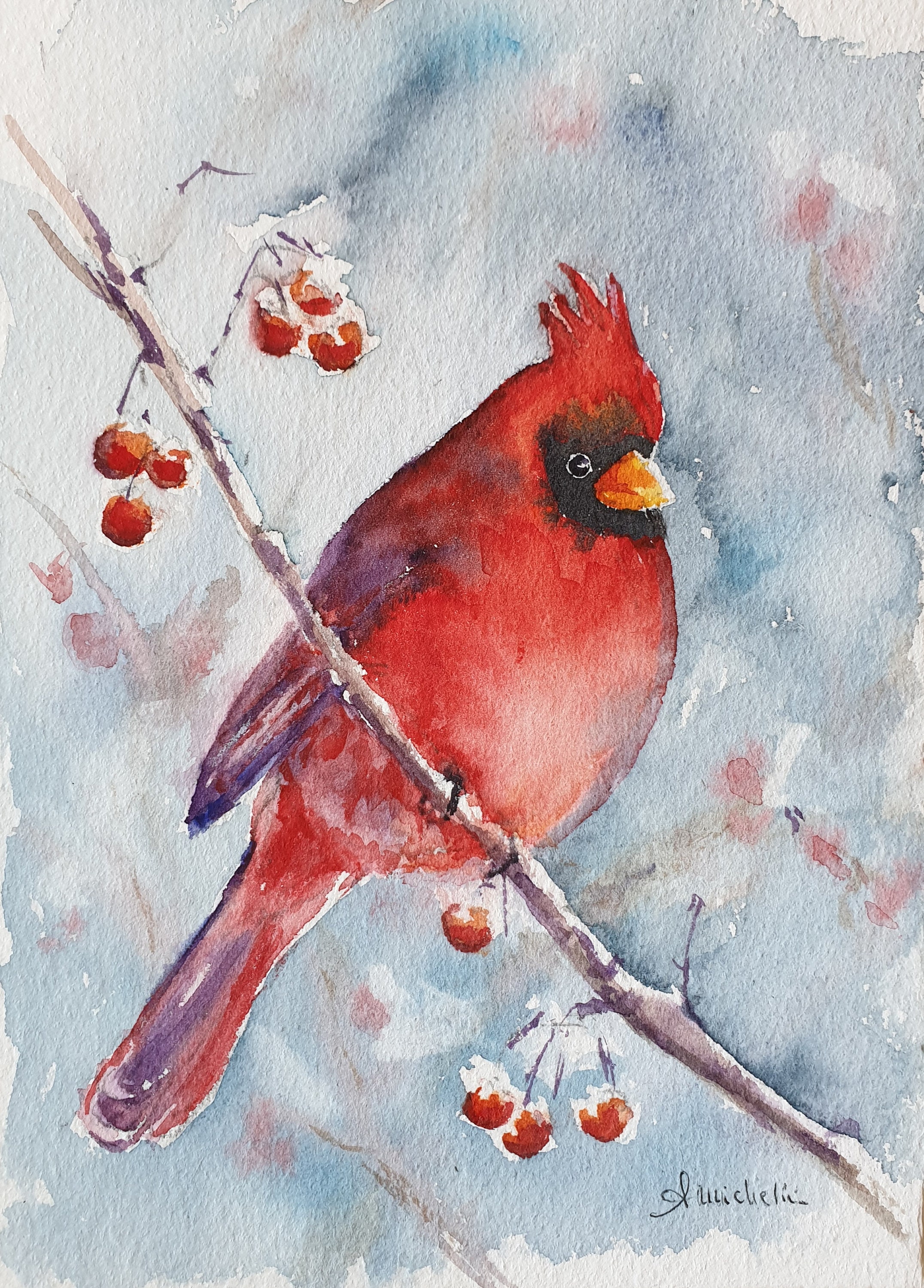 Red Cardinal Bird Original Watercolor, Cardinal Bird Artwork, Garden ...