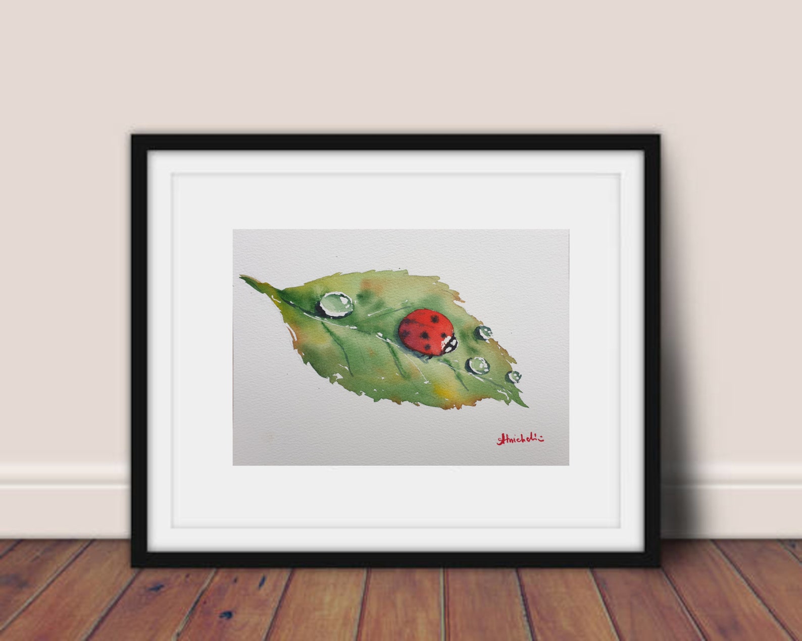 Ladybug on Leaf Original Watercolor, Fall Leaf With Insect Artwork ...