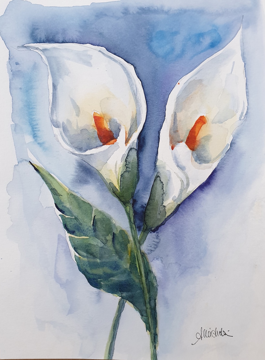 Calla Lily Watercolor Painting, Calla Lilies Original Watercolor, White ...