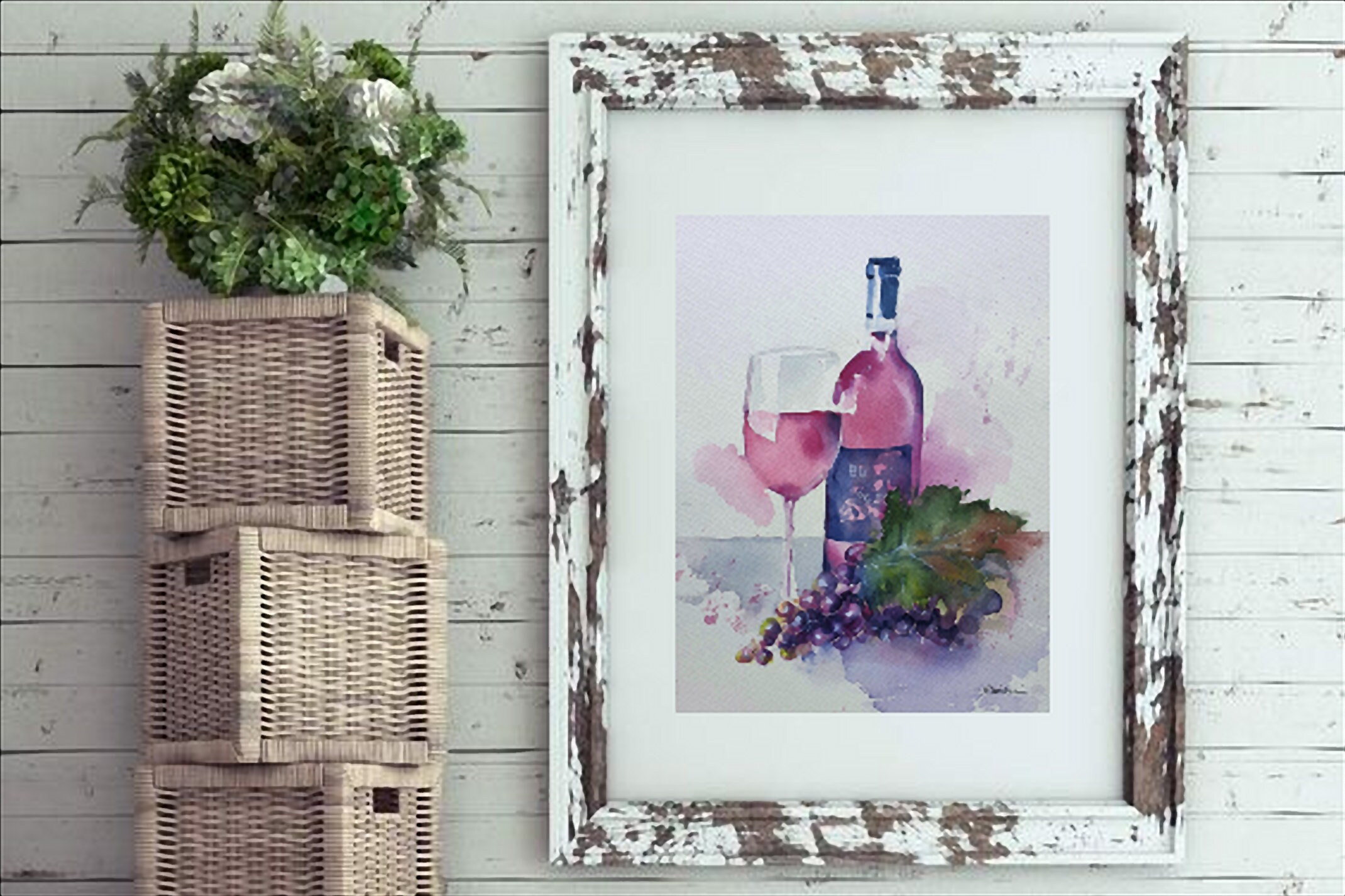 Red Wine Original Watercolor Wine Glass and Bottle Original - Etsy