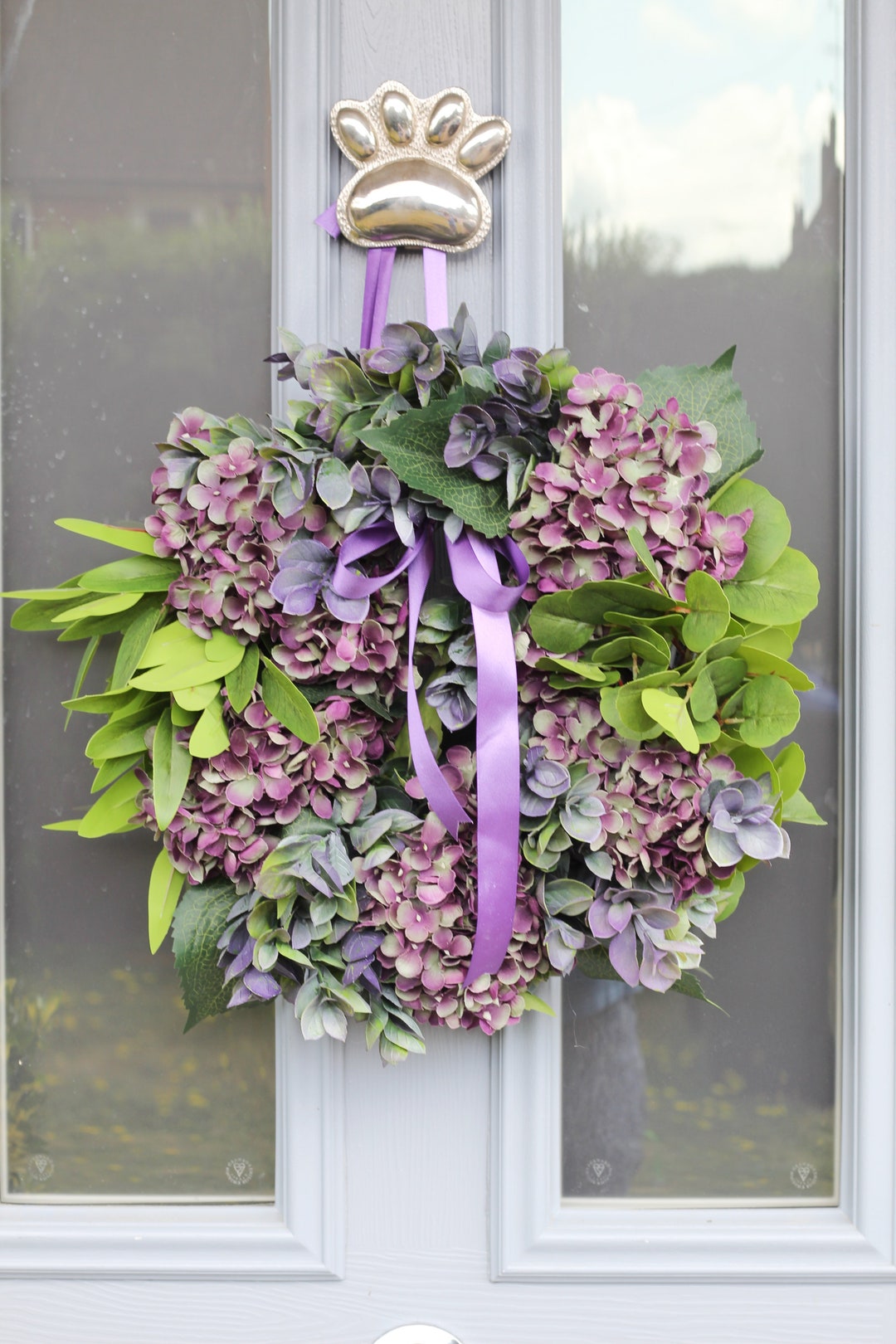 Artificial Hydrangea Door Wreath Outside Door Wreath Purple Door Wreath ...