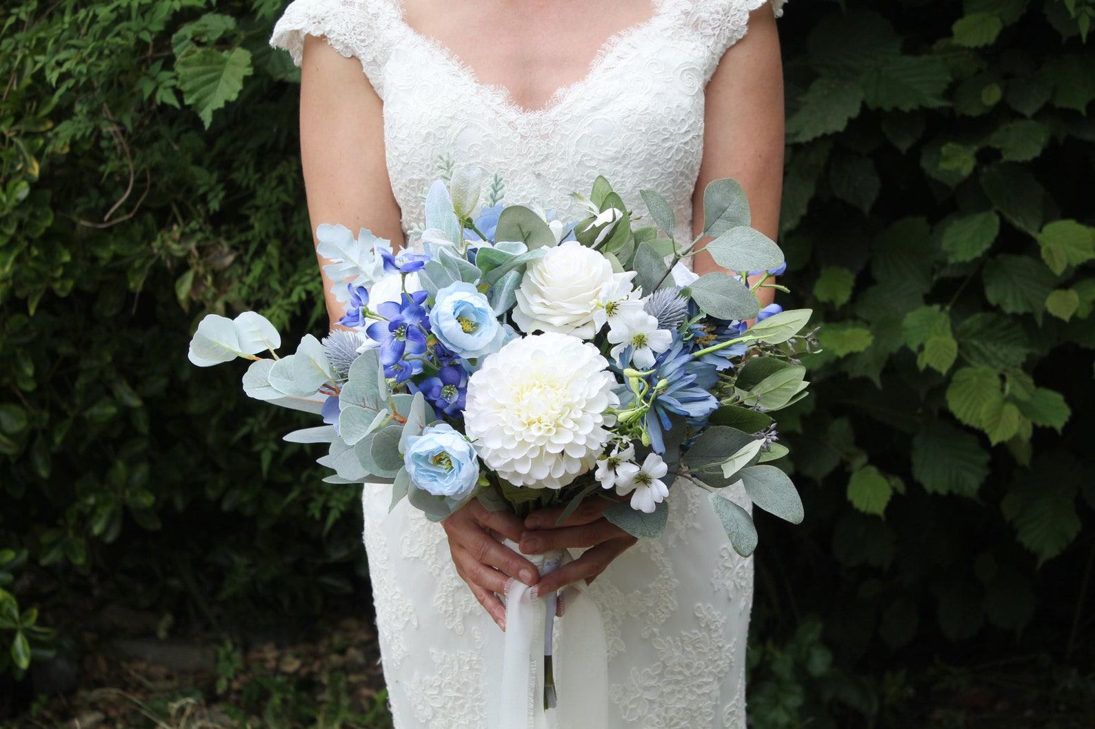 Dusty Blue Artificial Flower Bouquet Blue Faux Wedding | Etsy