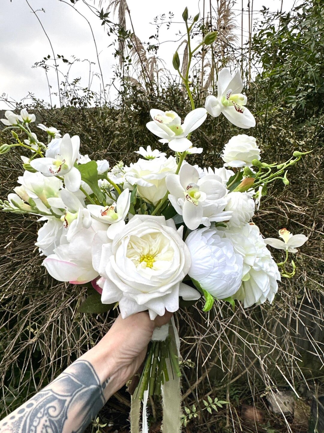 Luxury Real Touch Faux White & Ivory Roses, Orchids, and Peonies Bridal ...