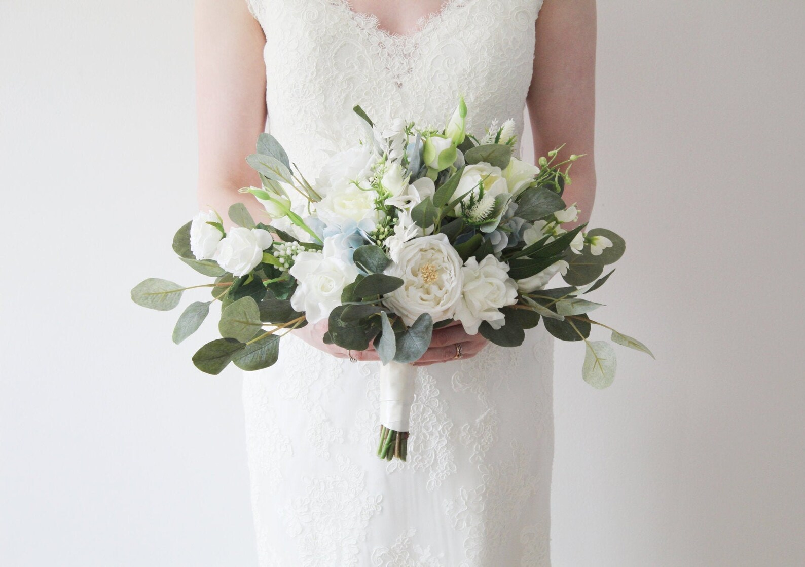 Artificial Ivory White Flower Bouquet Faux Ivory Dusty Blue - Etsy UK