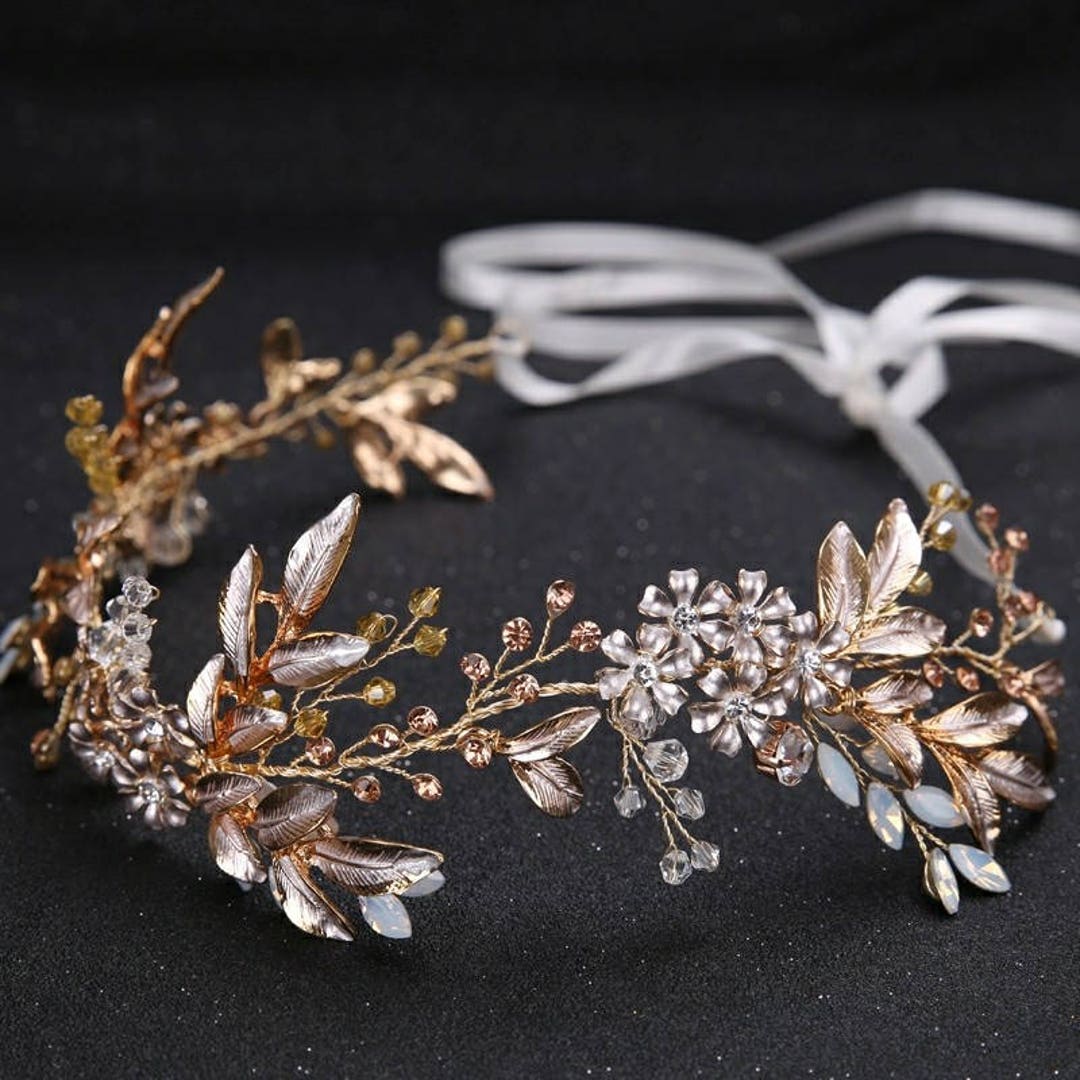 Rose Gold Hair Vine Gold Blush Bridal Hair Vine Wedding - Etsy