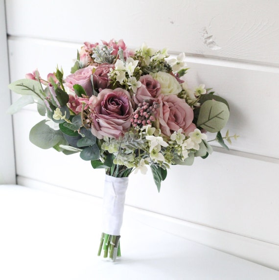 Artificial Mauve Pink Bridal Bouquet Real Touch Rose Wedding - Etsy