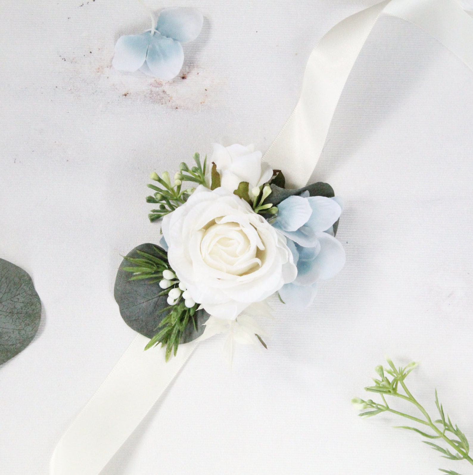 Artificial Ivory White Flower Bouquet Faux Ivory Dusty Blue - Etsy UK