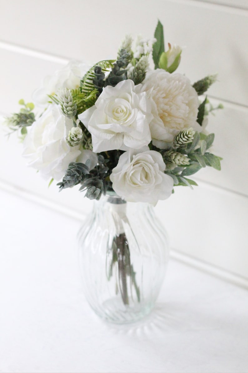 Artificial Ivory Flower Vase Arrangement Birthday Gift Faux | Etsy UK