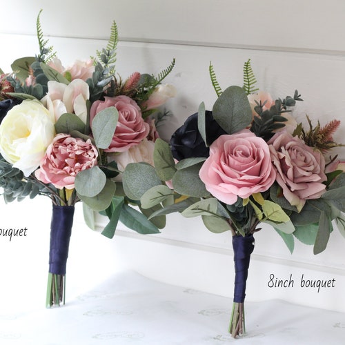 Dusty Rose and Navy Flowers Mauve Wedding Bouquet Pink - Etsy UK