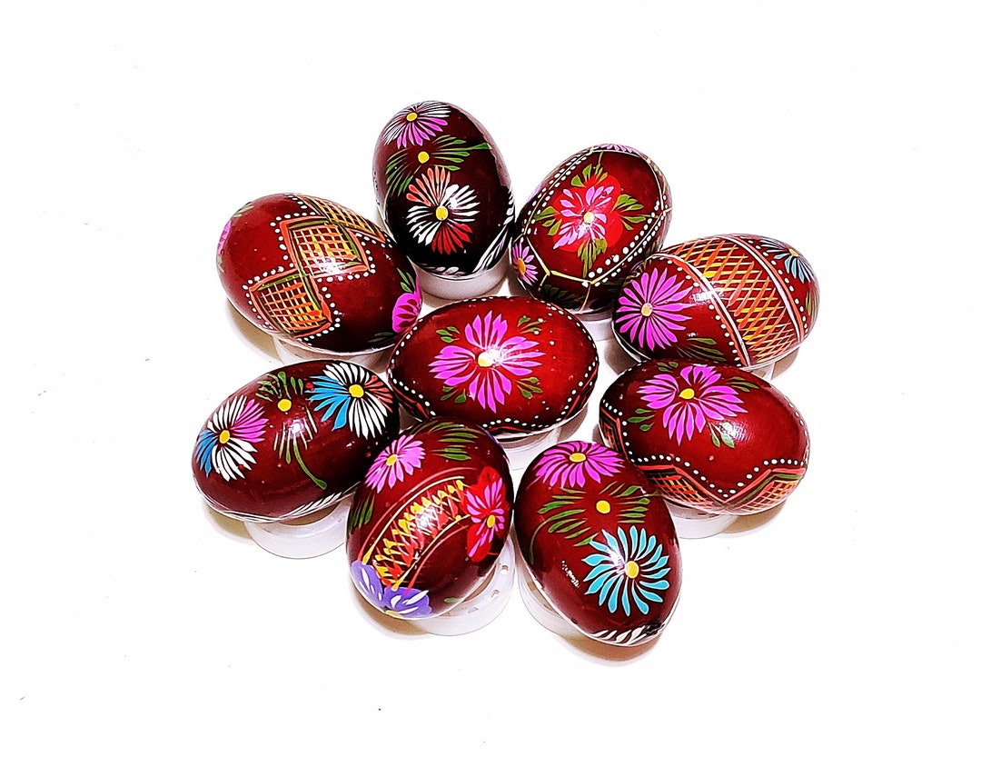 Set 9 Easter Wooden Eggs, Vintage Ukrainian Traditional Pysanky, Hand ...