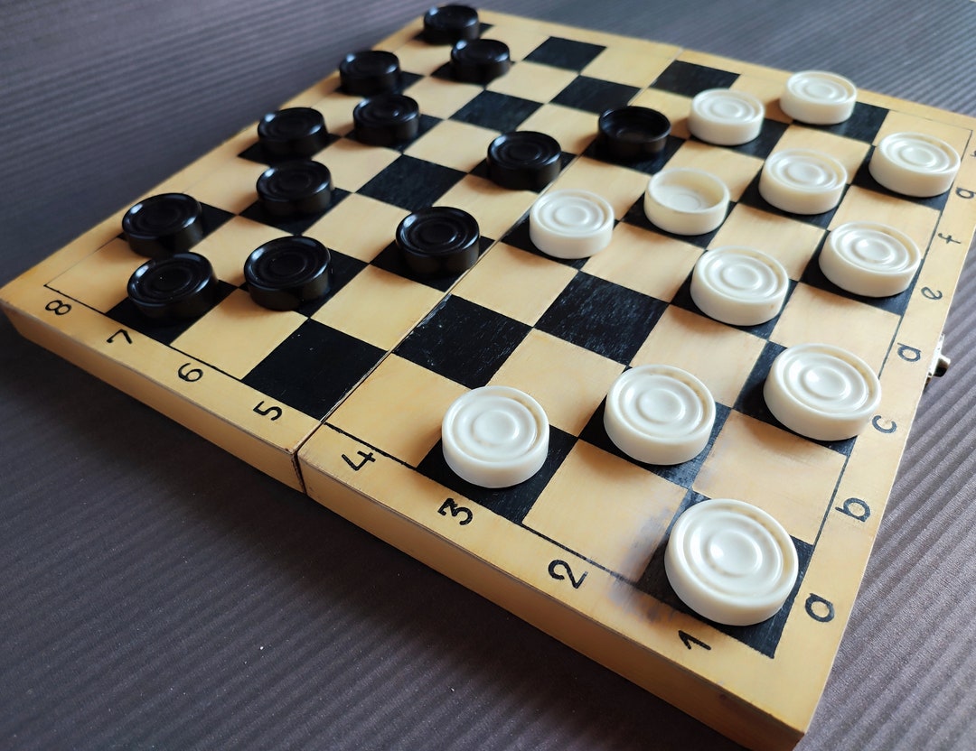 Checkers Set, Vintage Soviet Carbolite Checkers With Game Board, Black ...