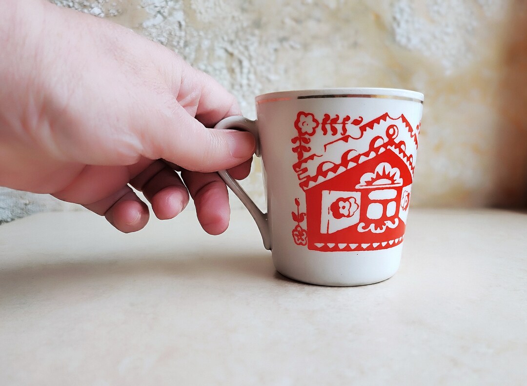 Ukraine Vintage Porcelain, Soviet Vintage White Ceramic Mug With Red ...