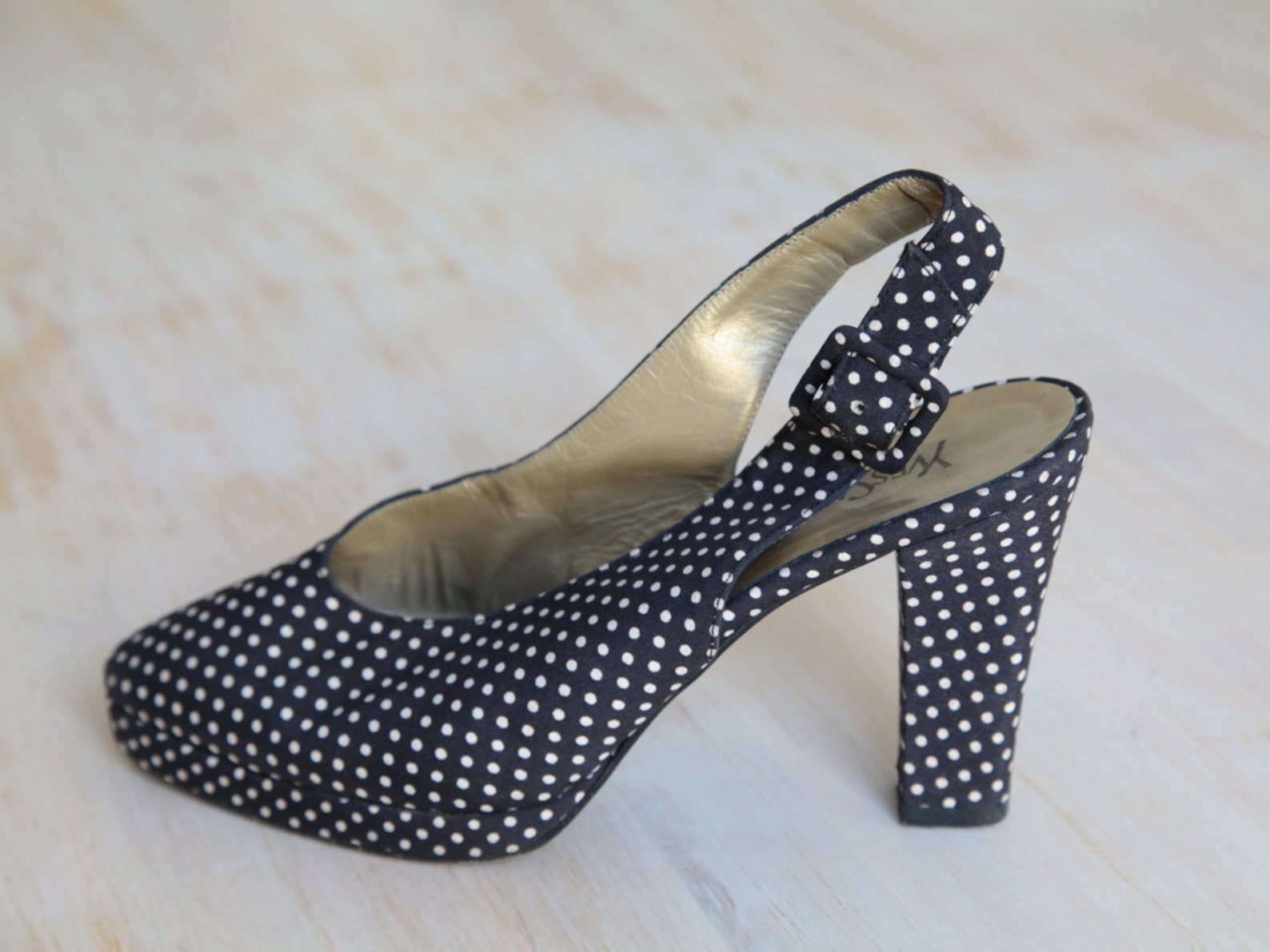 Vintage YSL Yves Saint Laurent Polka Dot Slingback Heels | Etsy