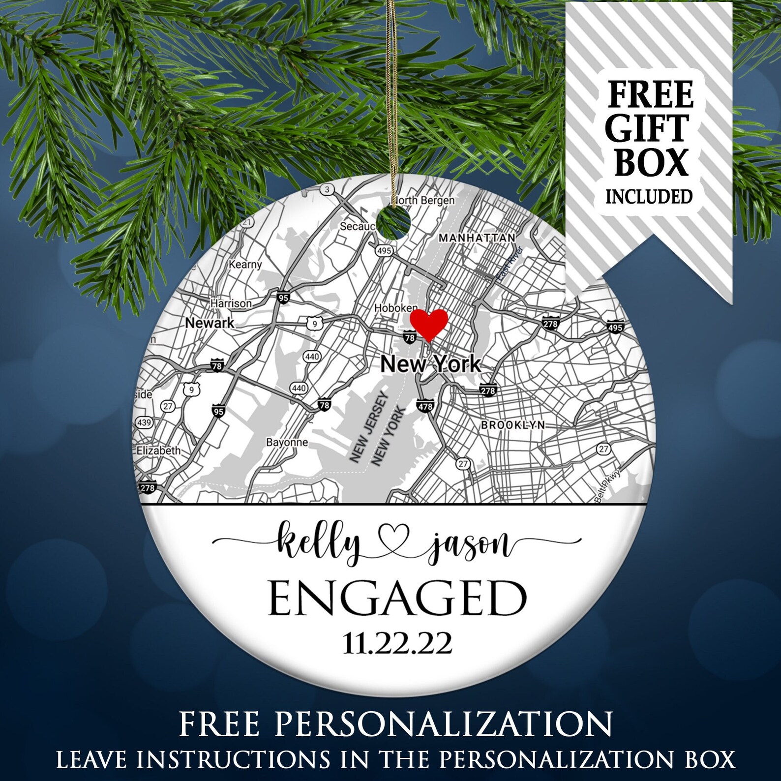 Engagement Ornament Gift Map Ornament Engagement Map - Etsy