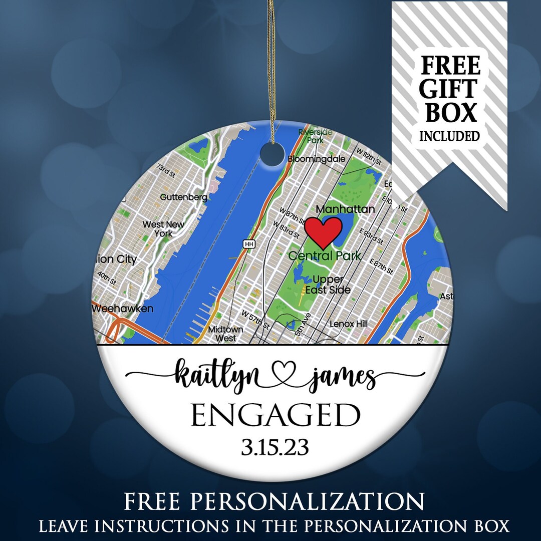 Engagement Gift Map Ornament With Photo Engagement Gift for Couple ...