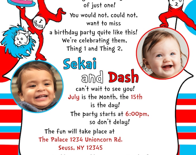 Thing 1 and Thing 2 Digital Birthday Invite - Etsy