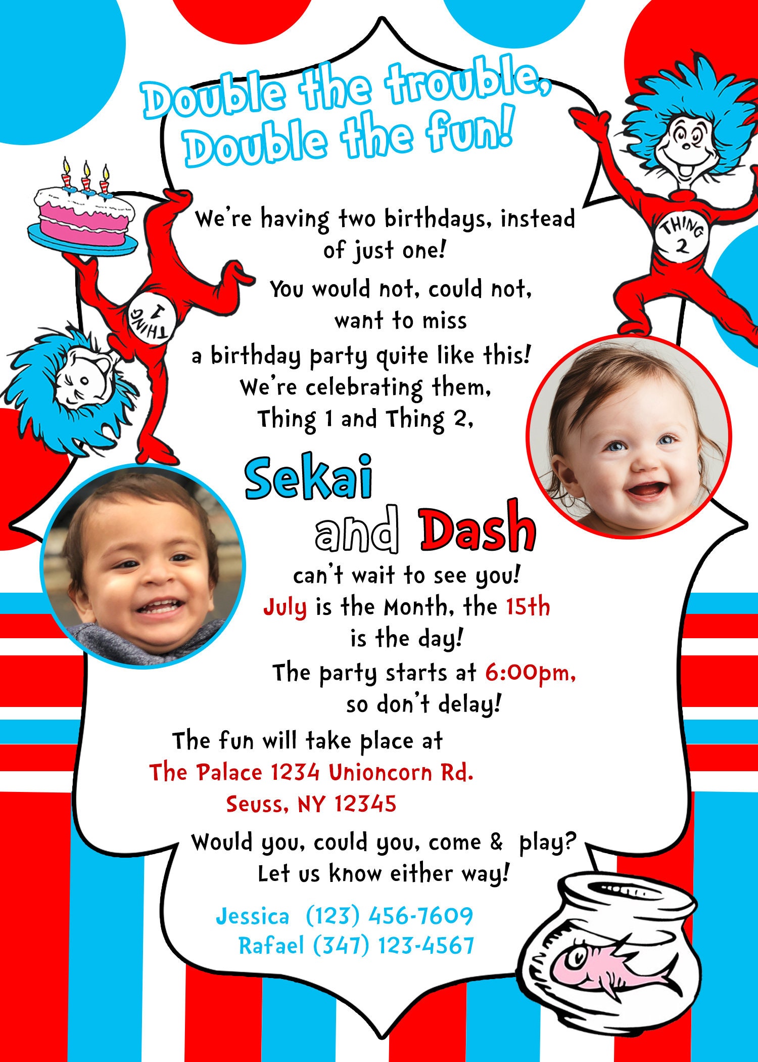 Thing 1 and Thing 2 Digital Birthday Invite - Etsy