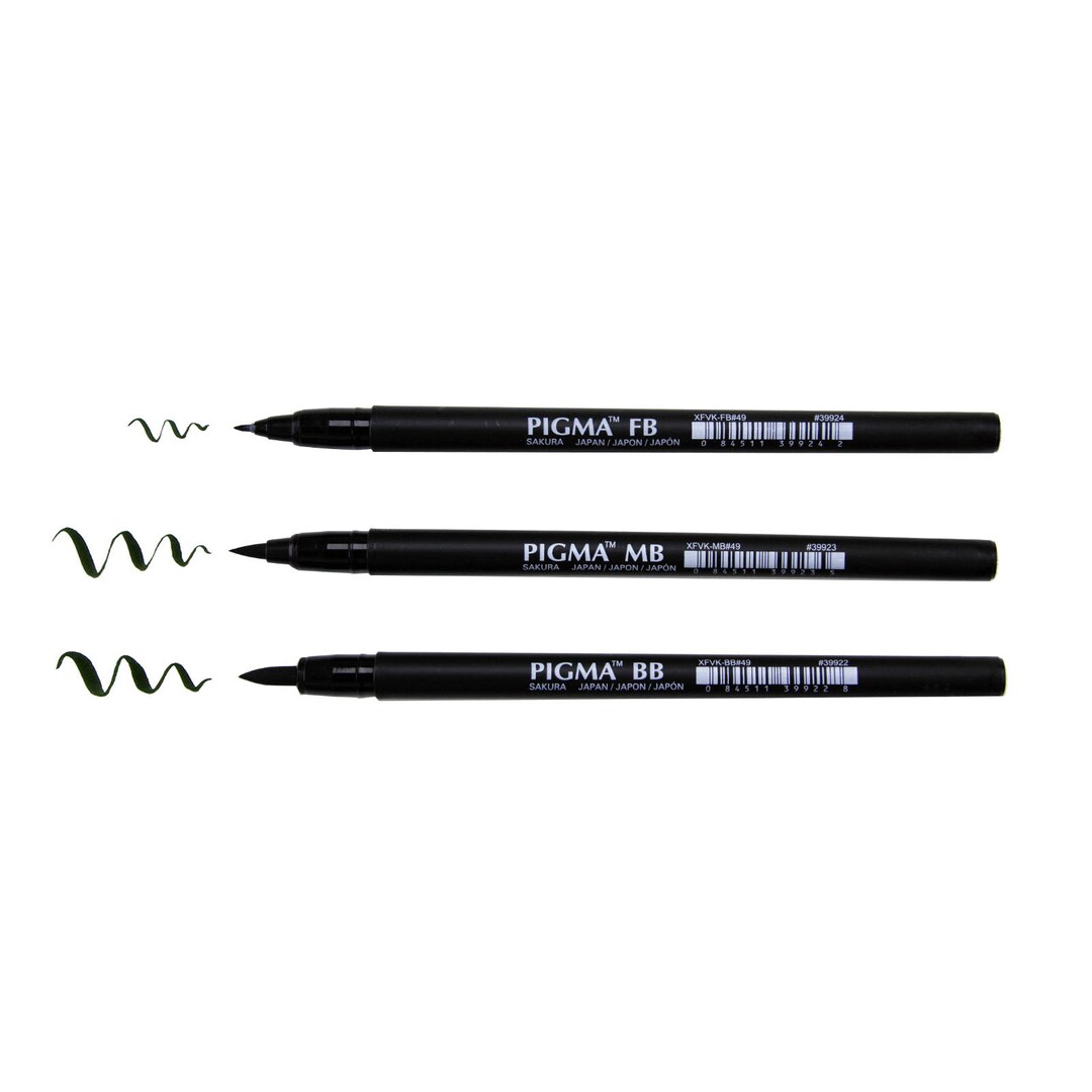 3 Sakura Professional Brush Pens Pigma Black Color Ink Archival Quality ...