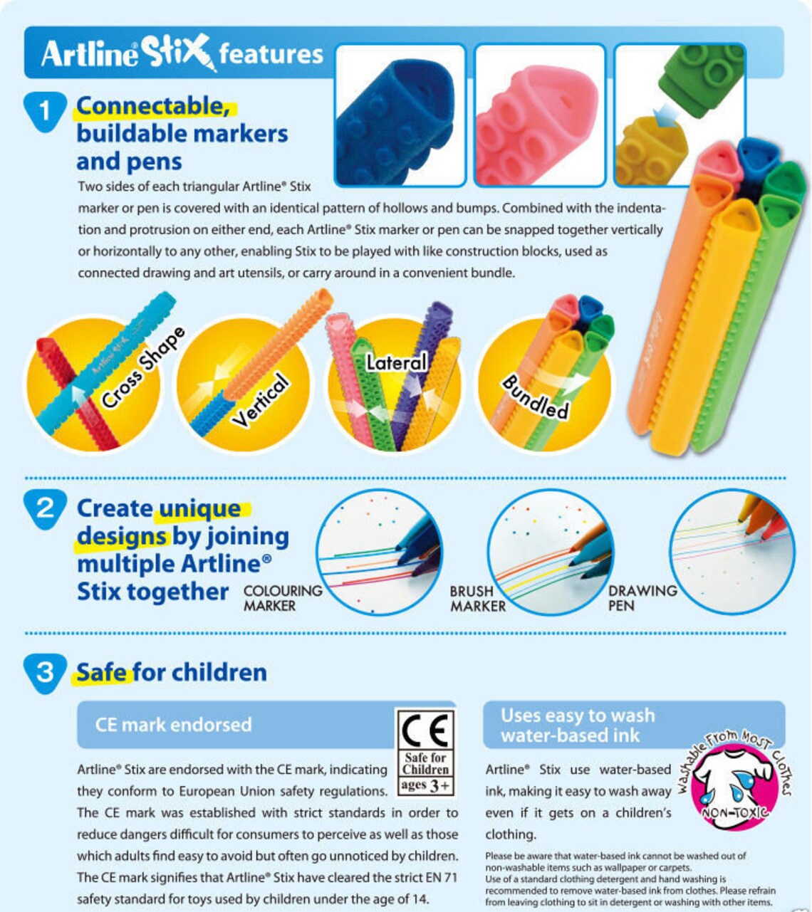 Artline Stix Brush Marker Pen Build & Draw Non Toxic Hand | Etsy