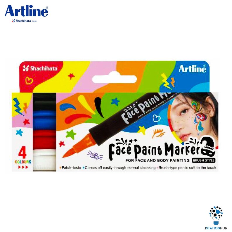 Artline Face Paint Brush Style Marker | 4pc Set Facepainting Markers ...