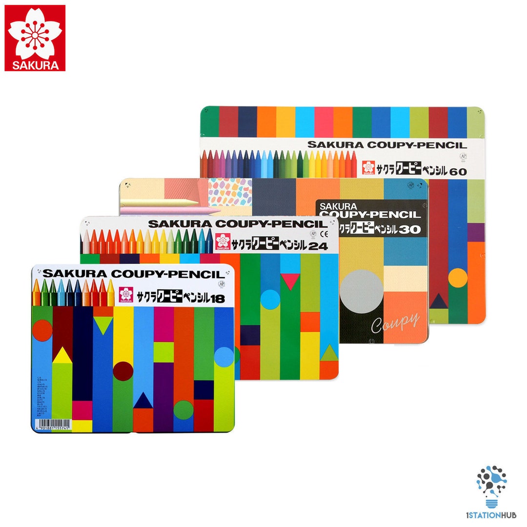 Sakura Coupy Color Pencil Metal Case Set | Coloring | Pk 18 24 30 60 - Etsy