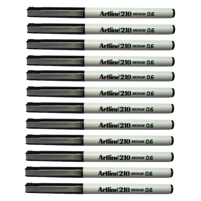 12 Artline 210 Fineliner Black Color Pen 0.6mm EK-210 Medium | Art ...