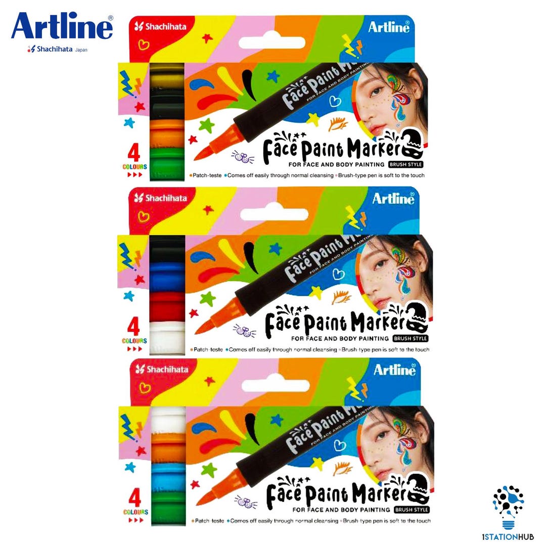 Artline Face Paint Brush Style Marker | 4pc Set Facepainting Markers ...