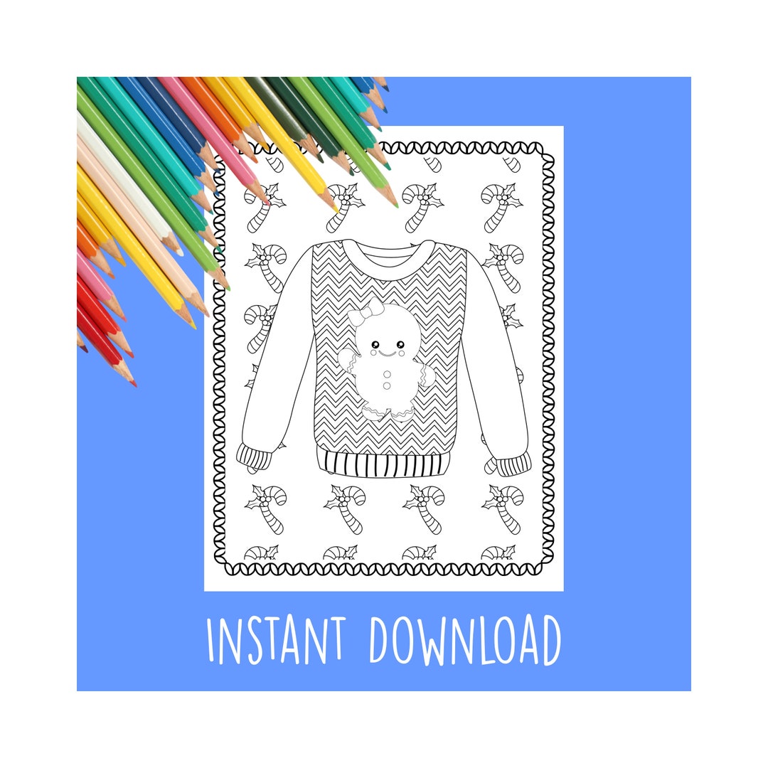 Ugly Christmas Sweater Coloring Page Bundle, Tacky Christmas Coloring ...