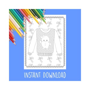 Ugly Christmas Sweater Coloring Page Bundle, Tacky Christmas Coloring ...