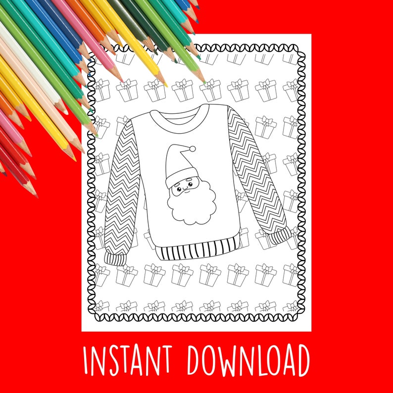Ugly Christmas Sweater Coloring Page Bundle, Tacky Christmas Coloring ...