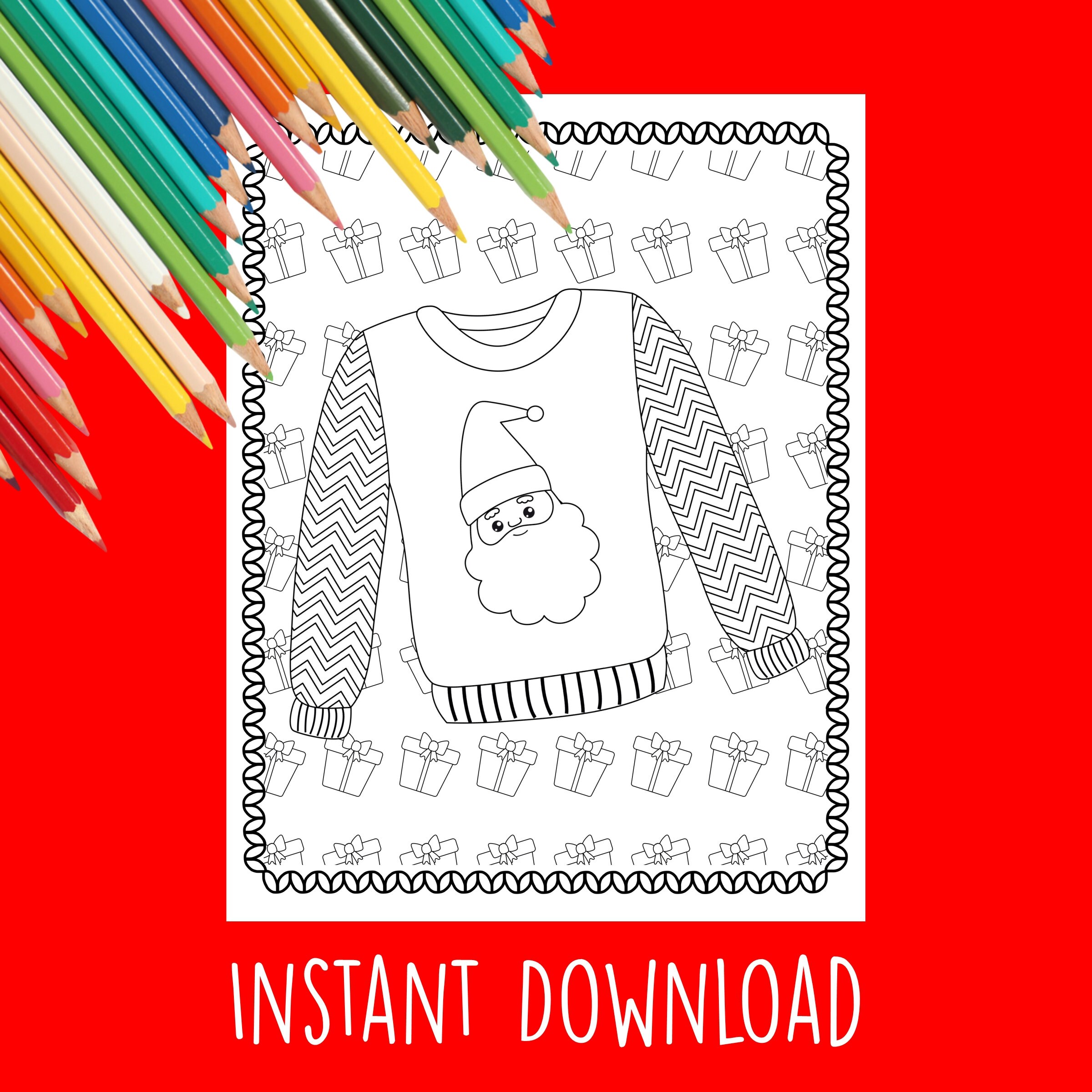 Ugly Christmas Sweater Coloring Page Bundle, Tacky Christmas Coloring ...