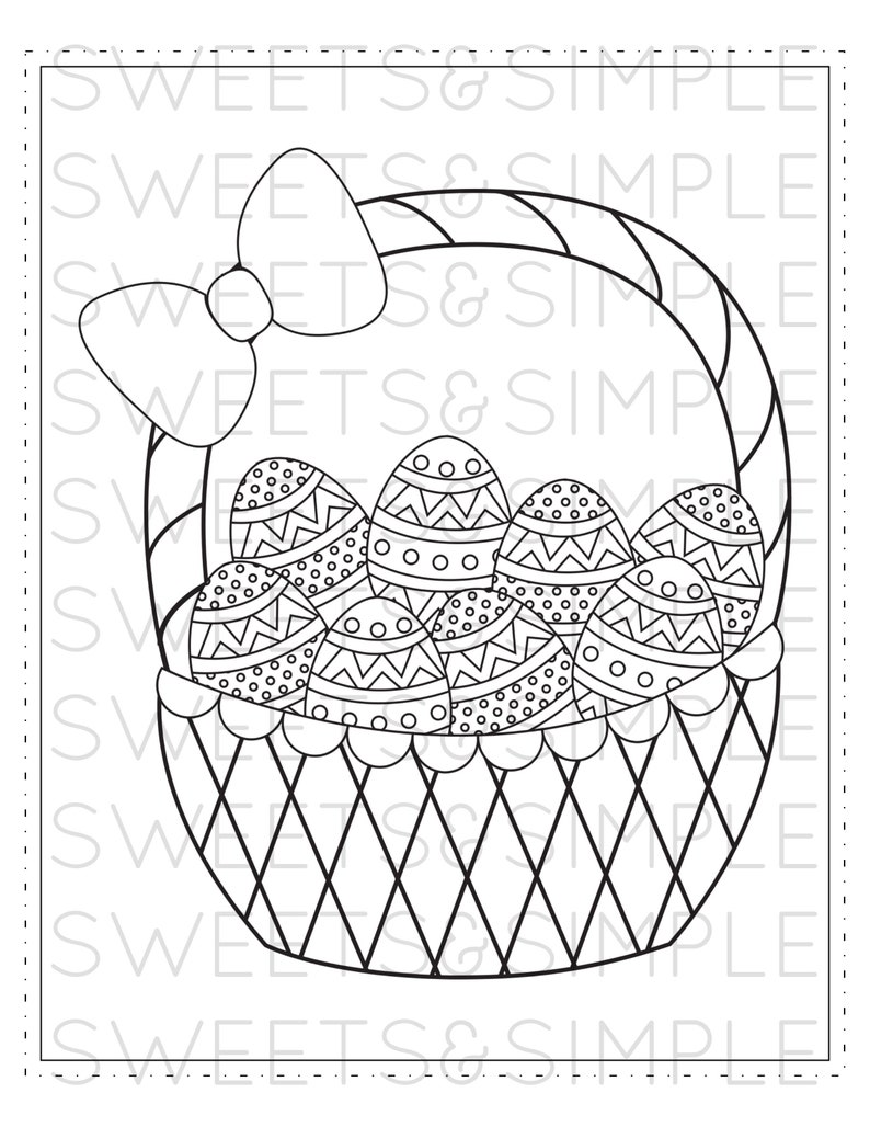 Easter Basket Coloring Page, Easter Coloring Sheet, Easter Eggs, Spring ...