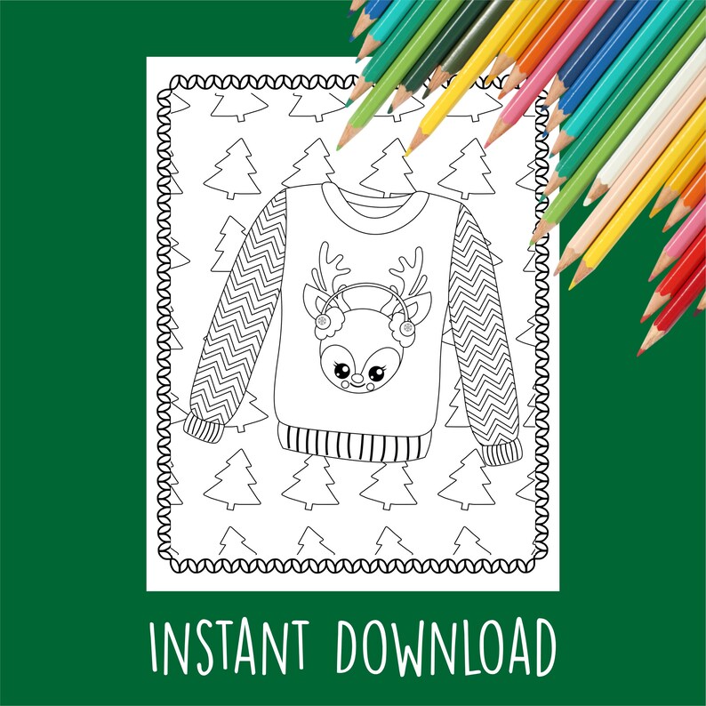 Ugly Christmas Sweater Coloring Page Bundle, Tacky Christmas Coloring ...