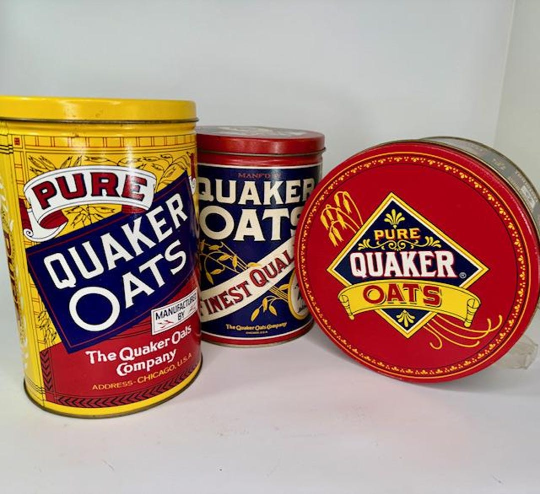 1980s to 1992 Quaker Oats Tins Trio/ Quaker Mascot/william Penn and ...