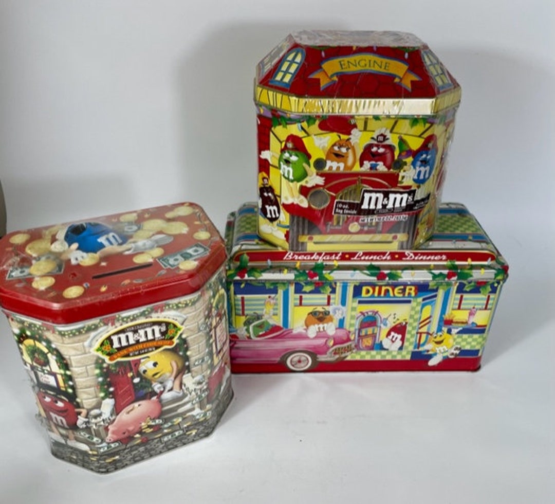 Three M&m's Brand Christmas Village Tins/vintage Characters/mars ...