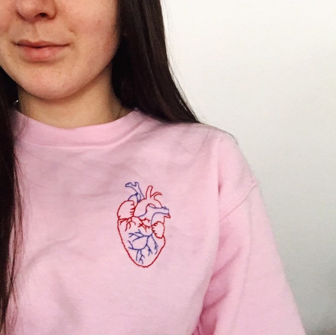 Anatomical Heart Embroidery Sweatshirt - Etsy