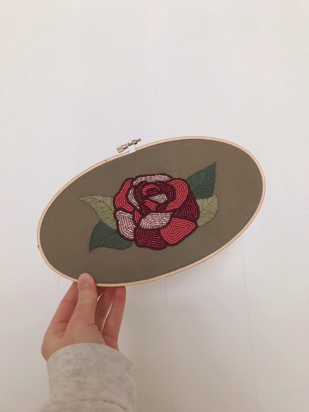 Sparkly Beaded Rose Embroidery Hoop - Etsy