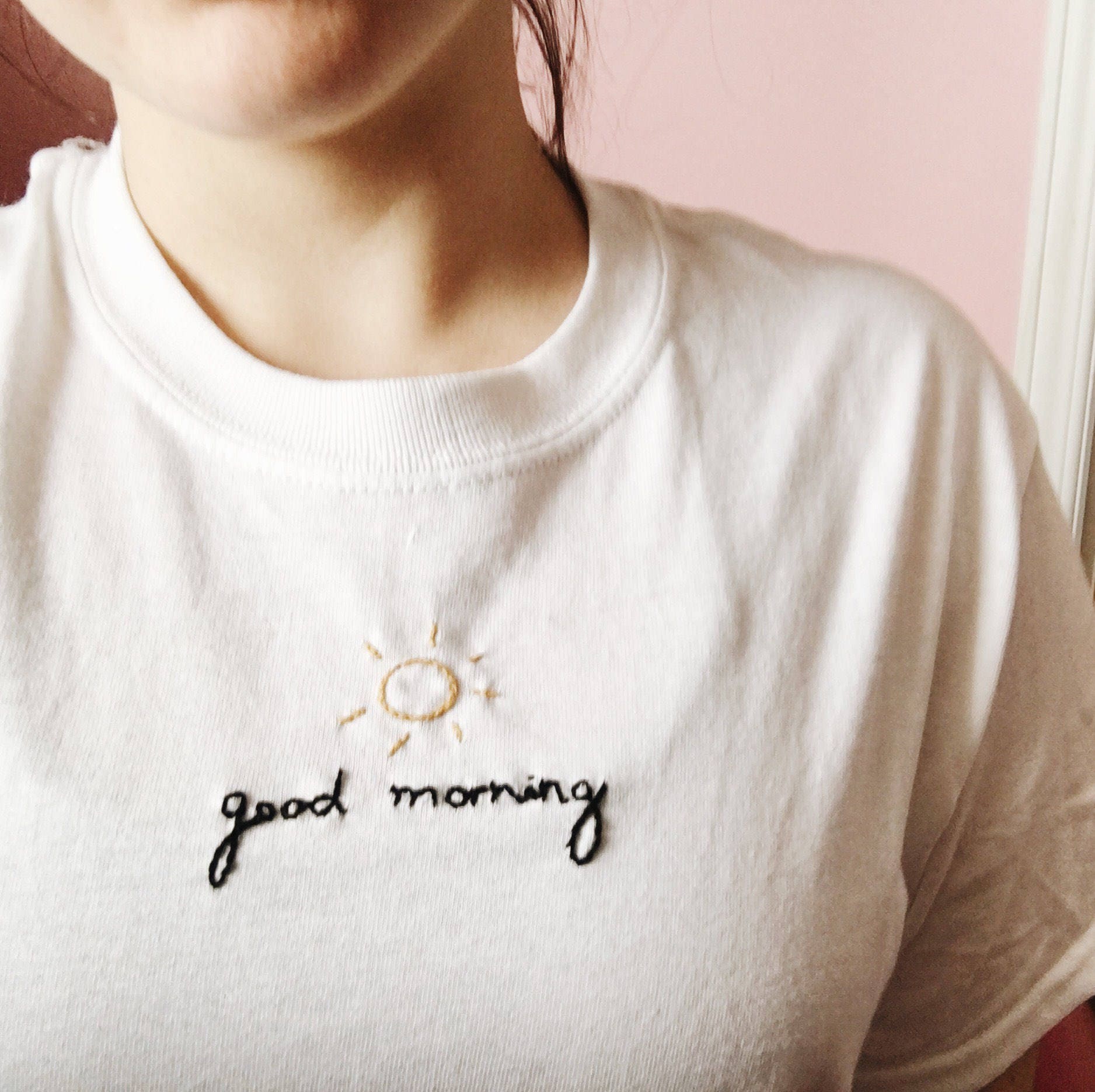 Good morning embroidered t-shirt | Etsy