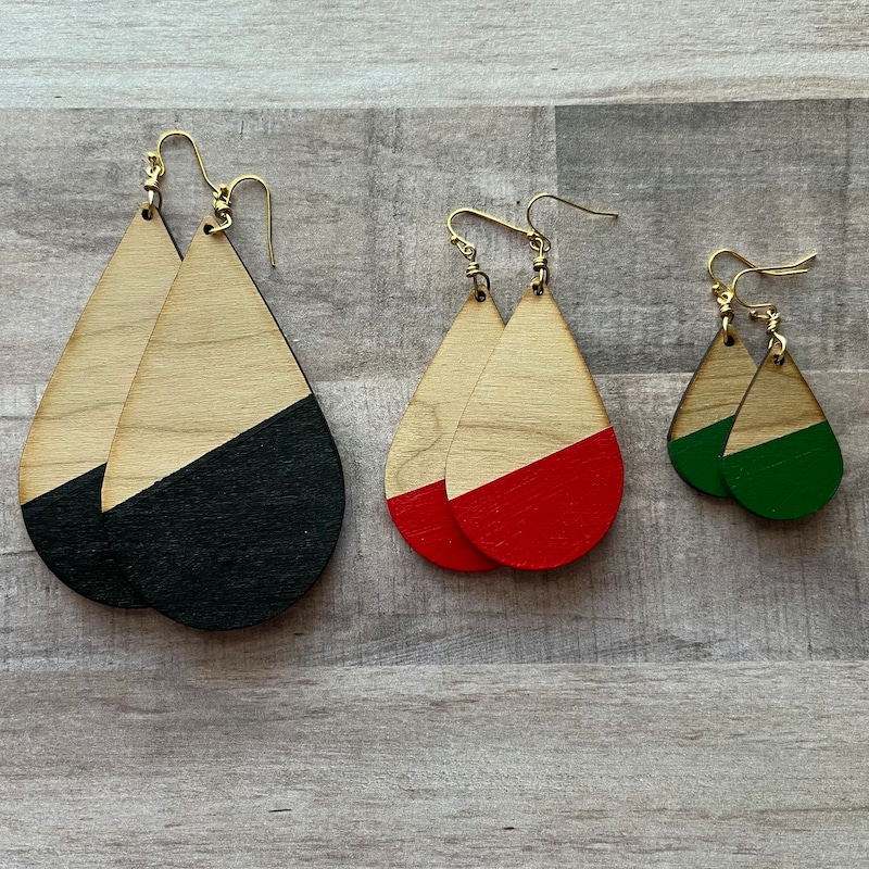 Painted Wooden Earrings - Etsy