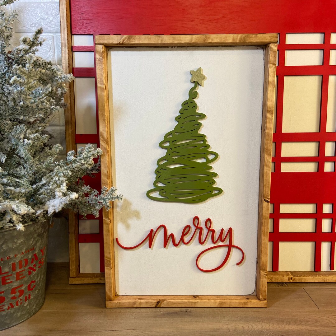 Merry, Whimsical Tree - Christmas Wood Sign, Mantle Decor [FREE ...